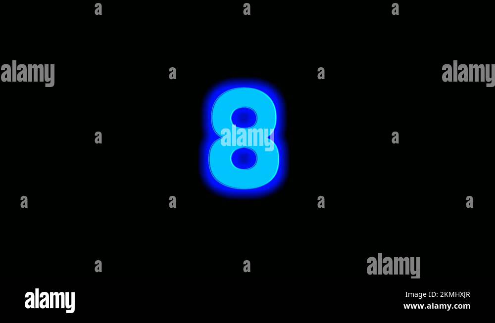 Neon Blue Energy Number eight 8 Animation on black background.4k Stock ...
