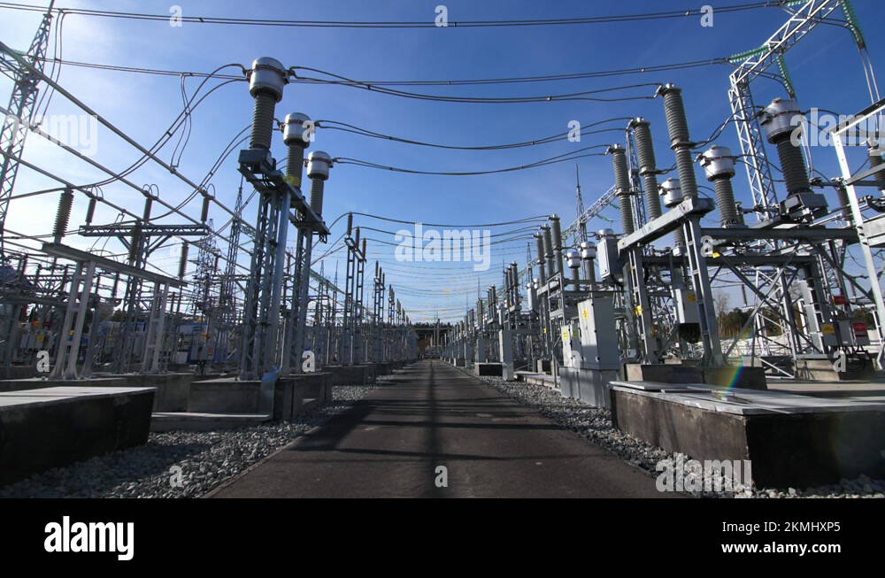 Motion across electricity distribution substation switchyard Stock ...