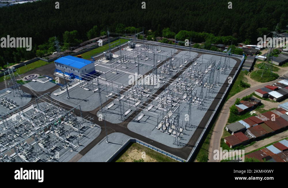 Large area of electricity production substation upper view Stock Video ...