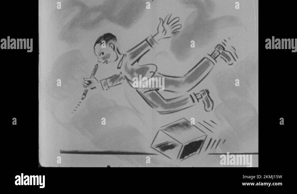 1950s: Teacher showing children drawing. Drawing of falling child ...
