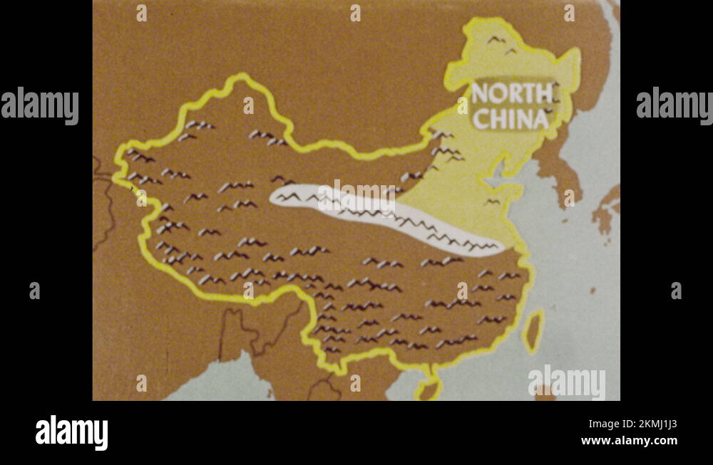 1950s: Map of Chine, South China, then North China. People approach ...