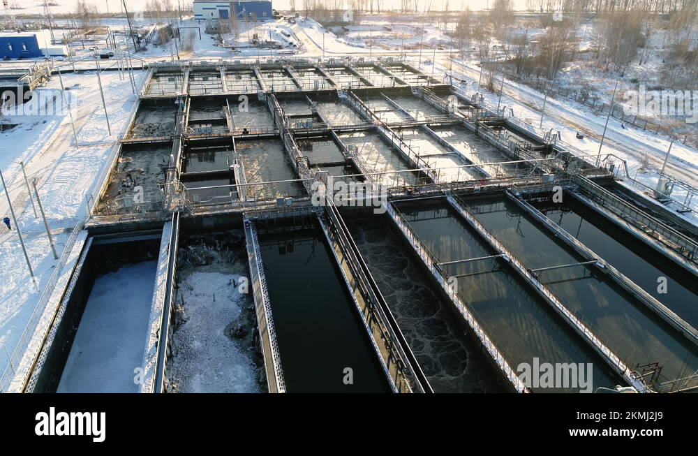 Reservoirs with processed dirty water at purification plant Stock Video ...