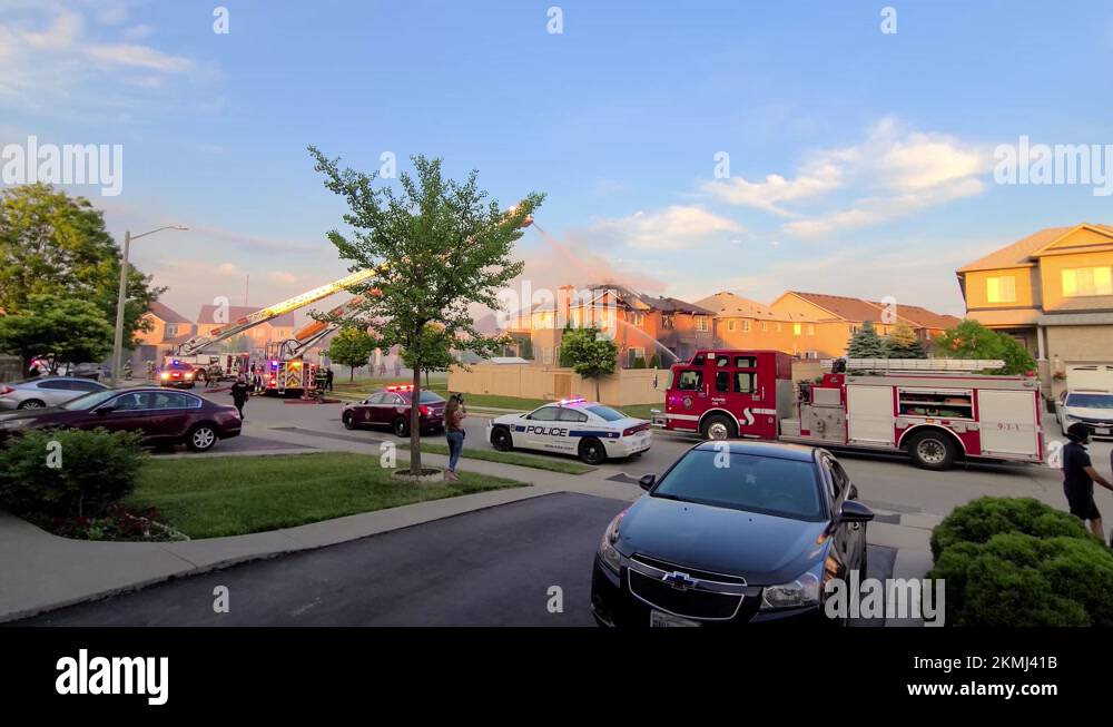 Incident spot at a residential area with police and fire brigade ...