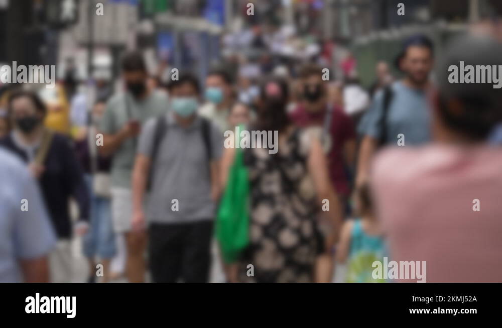 Crowd of people wearing mask masks walking street city coronavirus ...