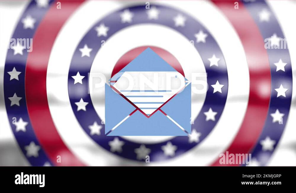 Digital animation of message icon floating against stars on spinning ...