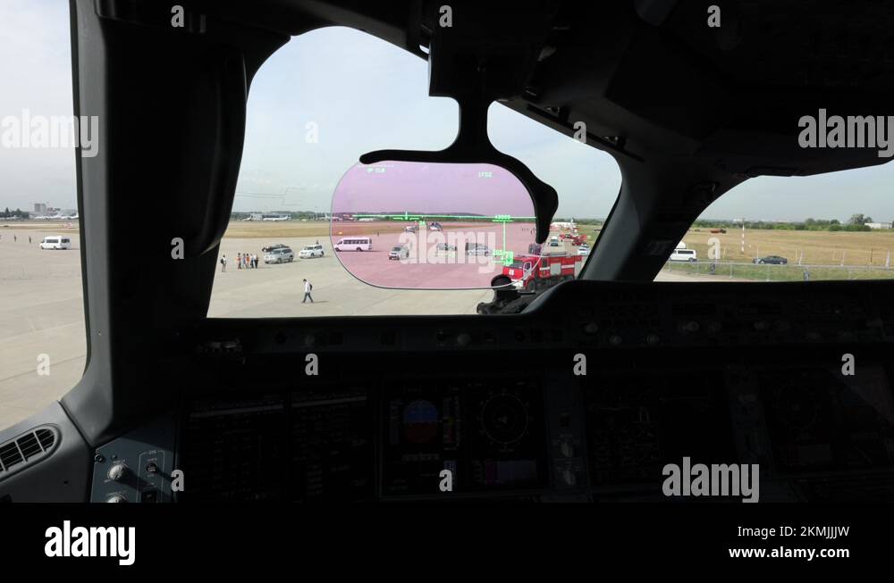 The cockpit of the AIRBUS A350 aircraft for flight tests. The internal ...