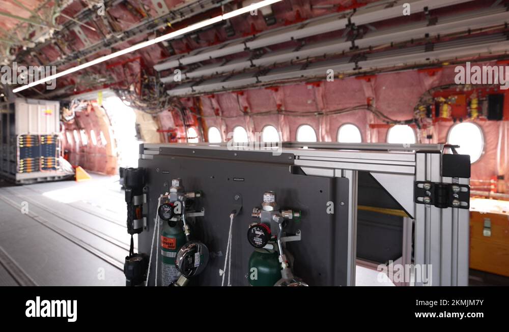 The cabin of the AIRBUS A350 aircraft for flight tests. The internal ...