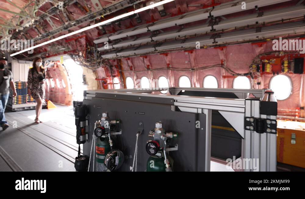 The cabin of the AIRBUS A350 aircraft for flight tests. The internal ...