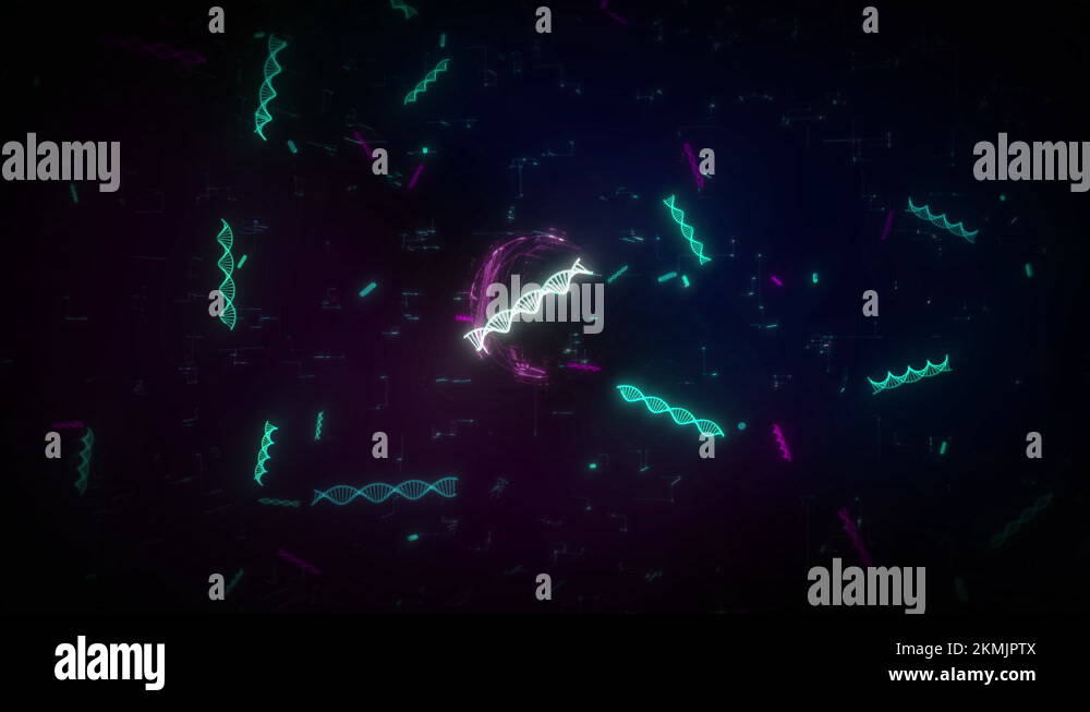 Black Background With Colored Molecules Of DNA Made By 3d Computer ...