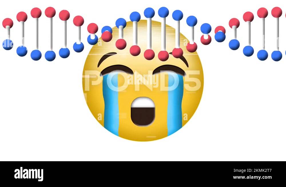 Digital animation of dna structure spinning over crying face emoji ...