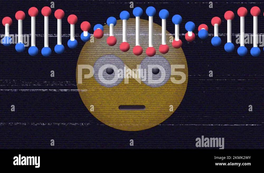 Dna structure spinning and tv static effect over confused face emoji on ...