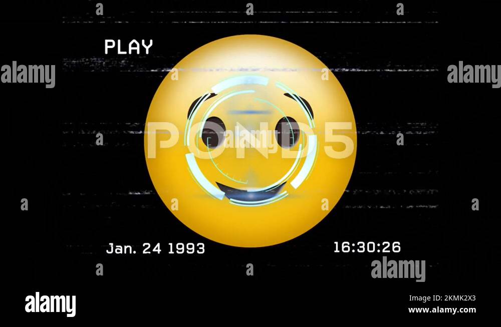 Digital animation of vhs effect and round scanner over winking face ...