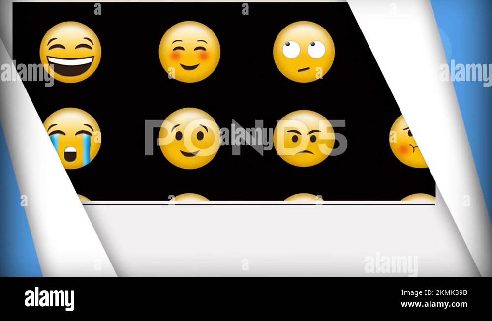 Animation of different emojis icons over moving lines on wite ...