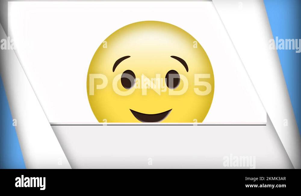 Animation of happy emoji icon over moving lines on wite background ...