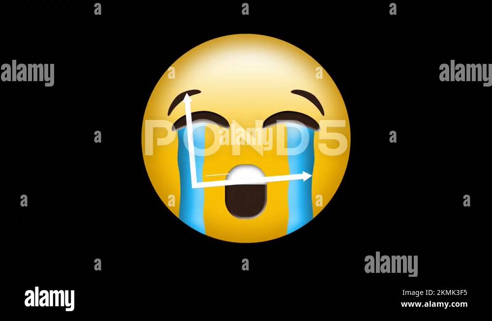 Digital animation of bar graph icon over crying face emoji against ...