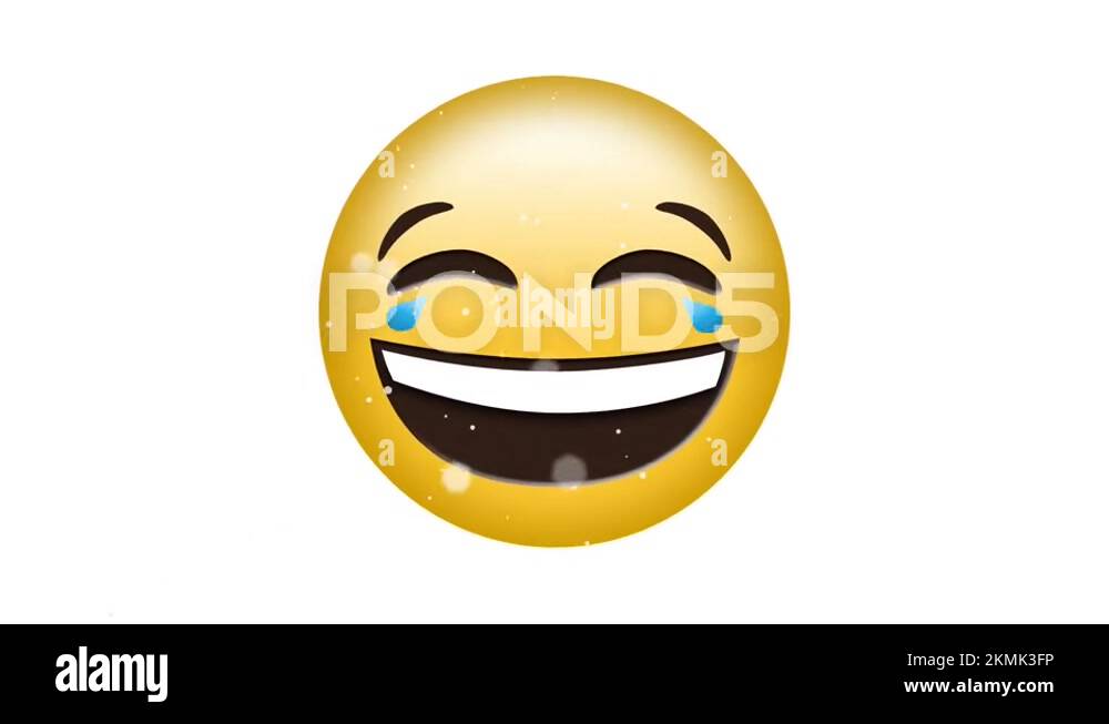 Animation of happy emoji icon over moving white spots on black ...