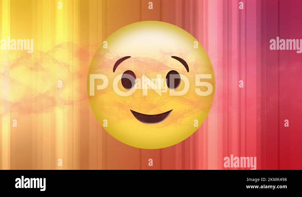 Digital animation of red digital wave against winking face emoji on ...