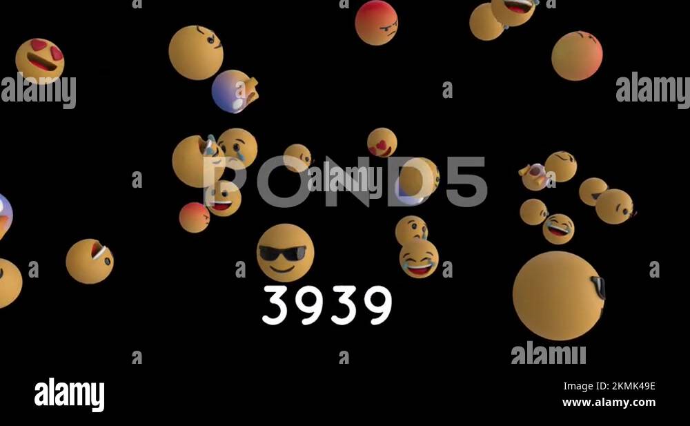 Increasing numbers on round red banner over multiple face emojis ...