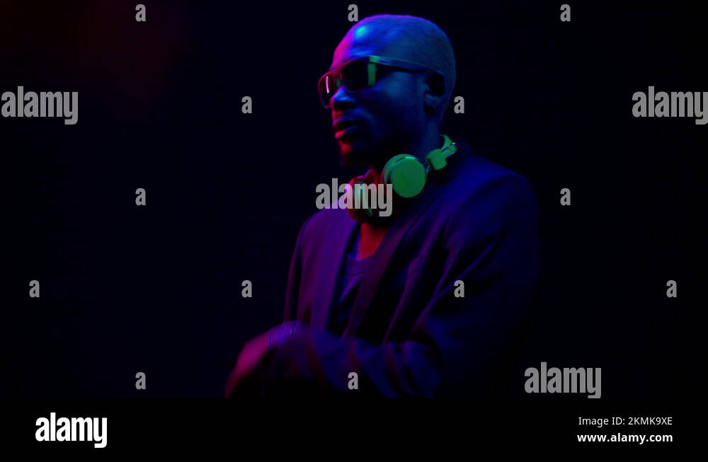 Nightclub Concept. African American At Party Dancing In Neons. At Night ...