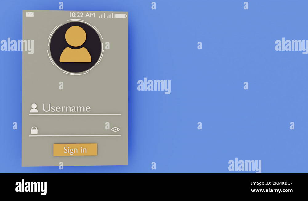 3d visualization Login form page. animated registration window Stock ...