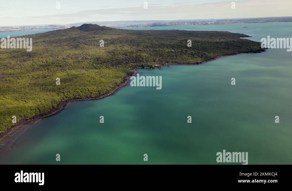 The youngest volcano in Auckland volcanic field. Beautiful aerial Stock ...