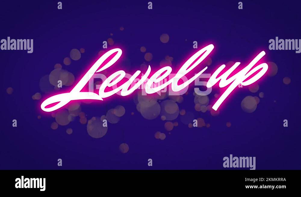 Digital animation of neon pink level up red spots of light floating ...