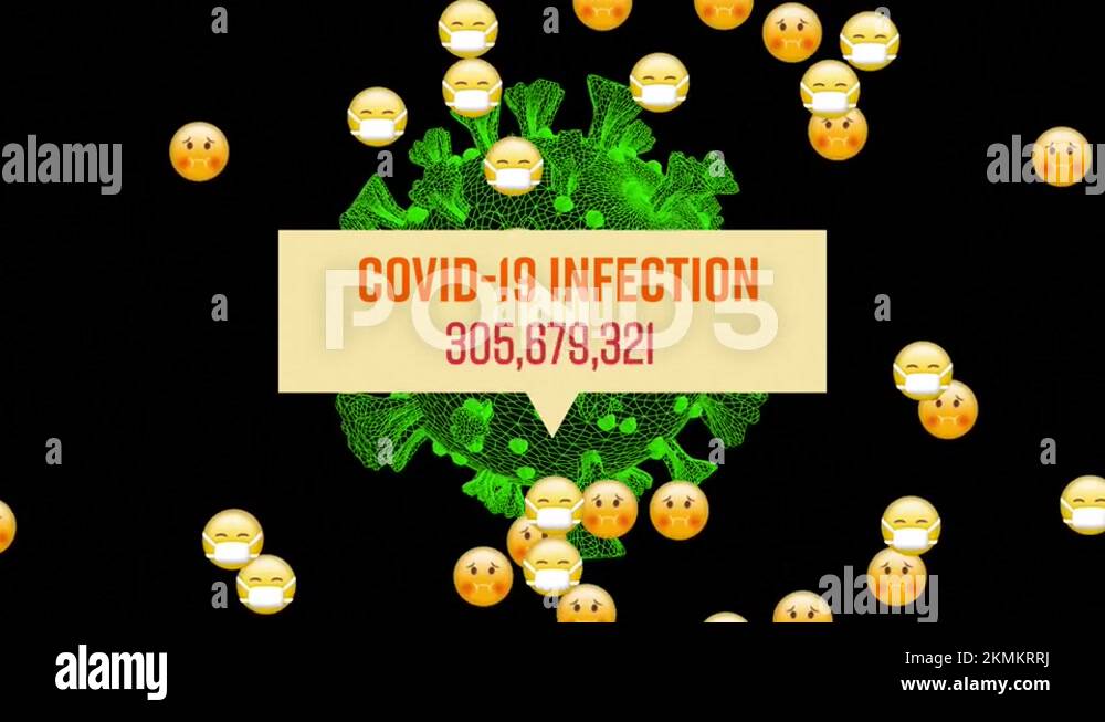 Covid-19 infection text with increasing cases over multiple face emojis ...