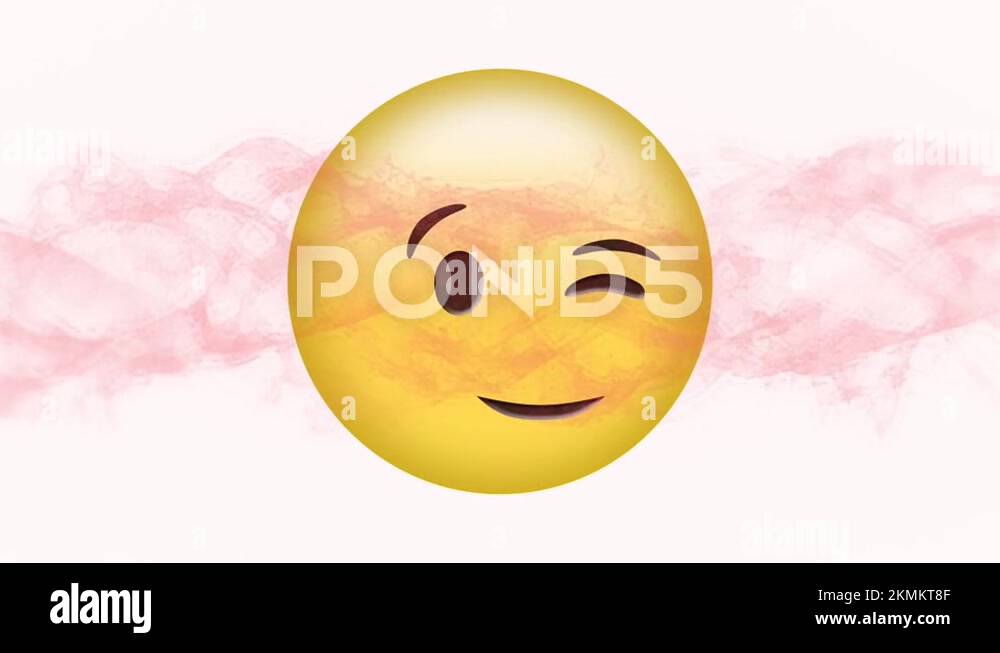 Digital animation of red digital wave over winking face emoji against ...