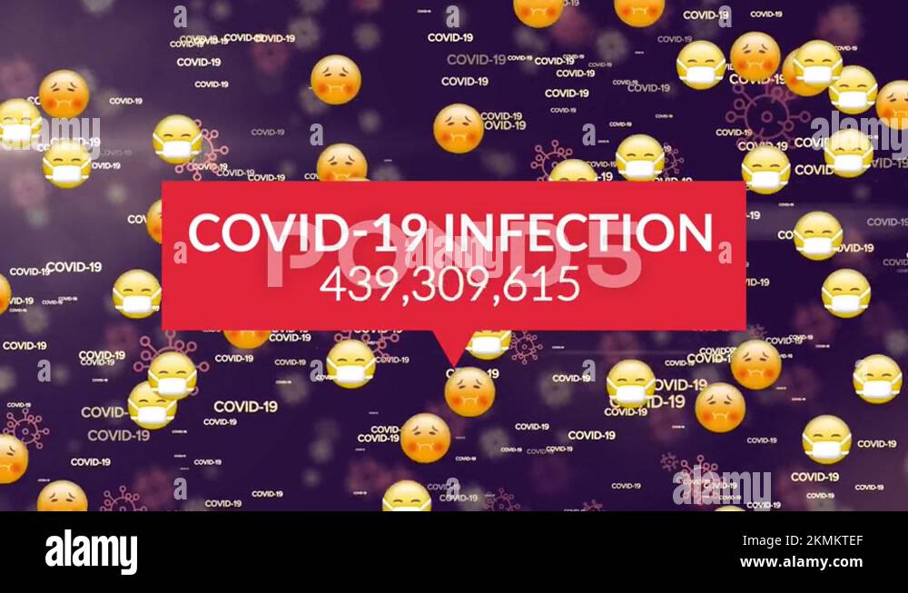 Covid-19 infection text with increasing cases over multiple face emojis ...