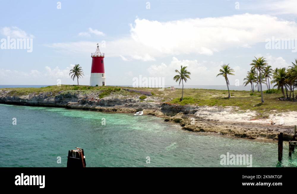 Abandoned Lighthouse On The Island Of Gun Cay In The Bahamas. drone ...