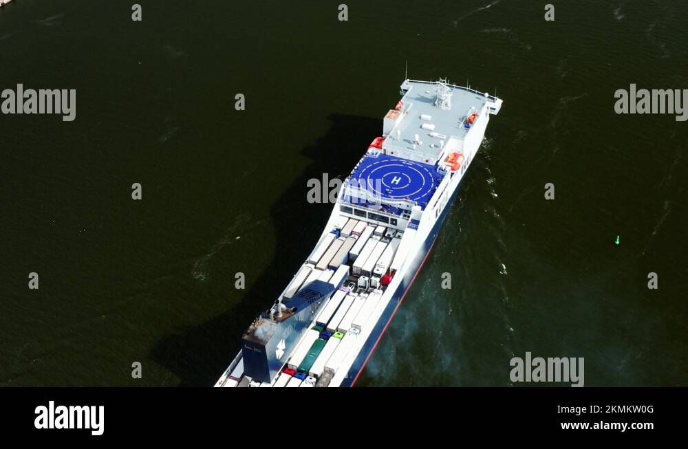 Offshore RoRo (Roll on-Roll off) Ship With Trucks And Helipad Moving ...