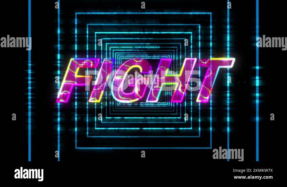 Electric effect over fight text against neon blue squares in seamless ...