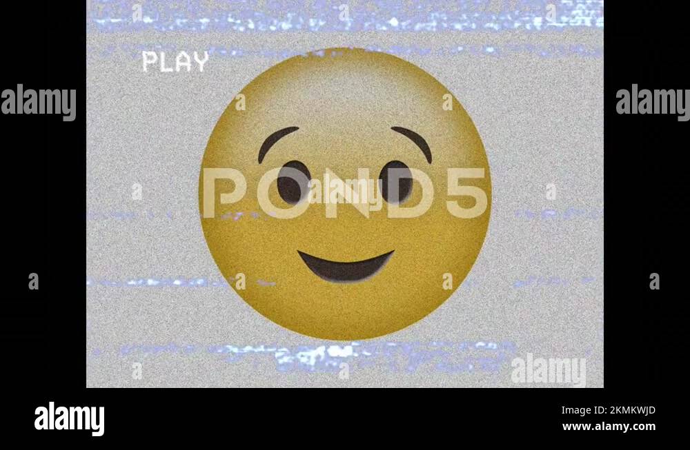 Digital animation of vhs glitch effect against winking face emoji on ...