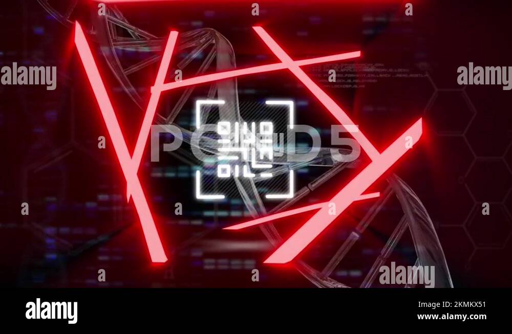 Digital animation of glowing qr code and neon lines over dna structure spinning Stock Video ...