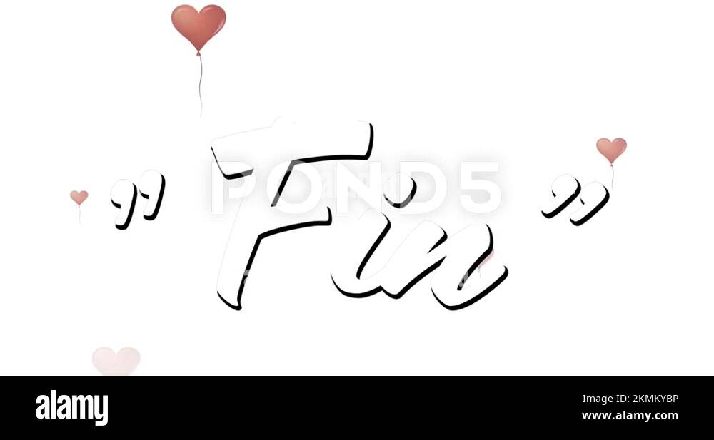 Digital animation of fin text over multiple heart shapes balloons ...