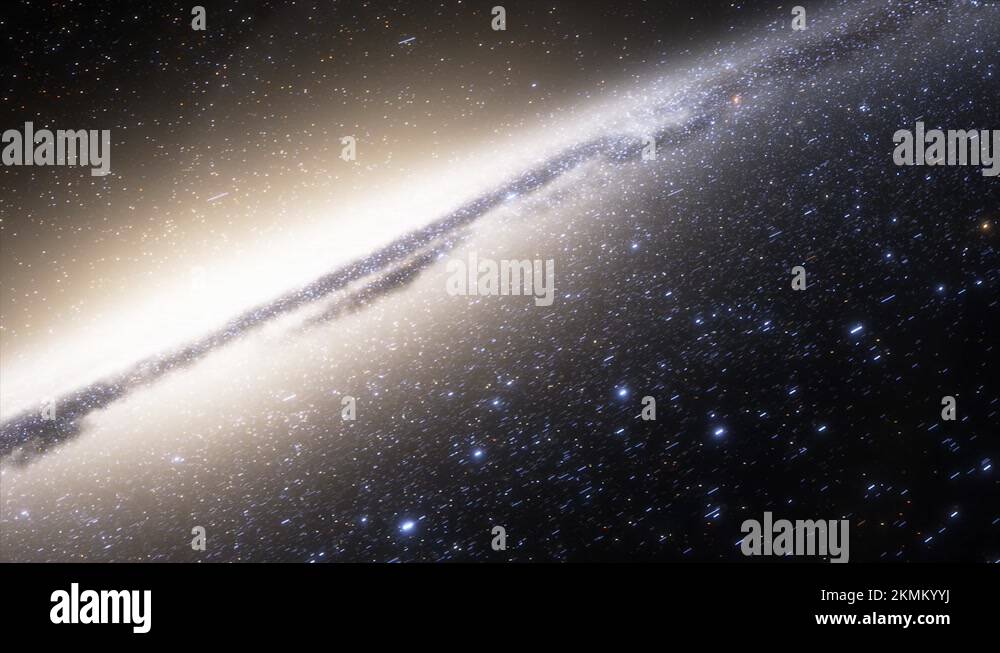 Spaceship travelling at the speed of light through a galaxy in space ...