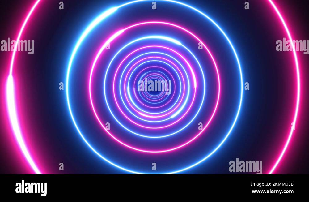 circular neon light tunnel zoom in movement looped animation background ...
