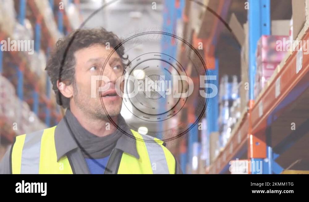 Animation of scope scanning over man working in warehouse Stock Video ...