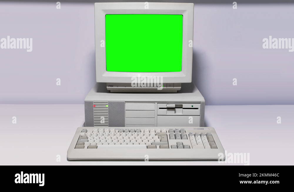 Old PC booting and shutting down with Glitch and green screen Vintage ...