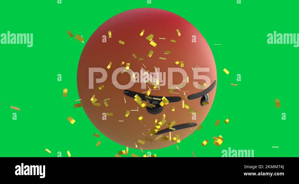 Digital animation of golden confetti falling over angry face emoji ...