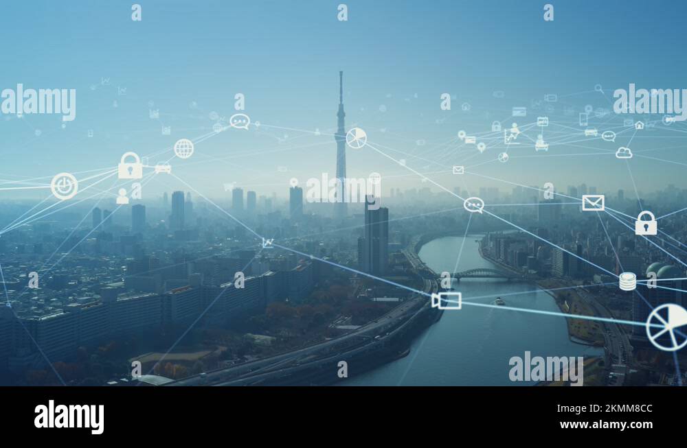 Smart city and communication network concept. 5G. IoT (Internet of ...