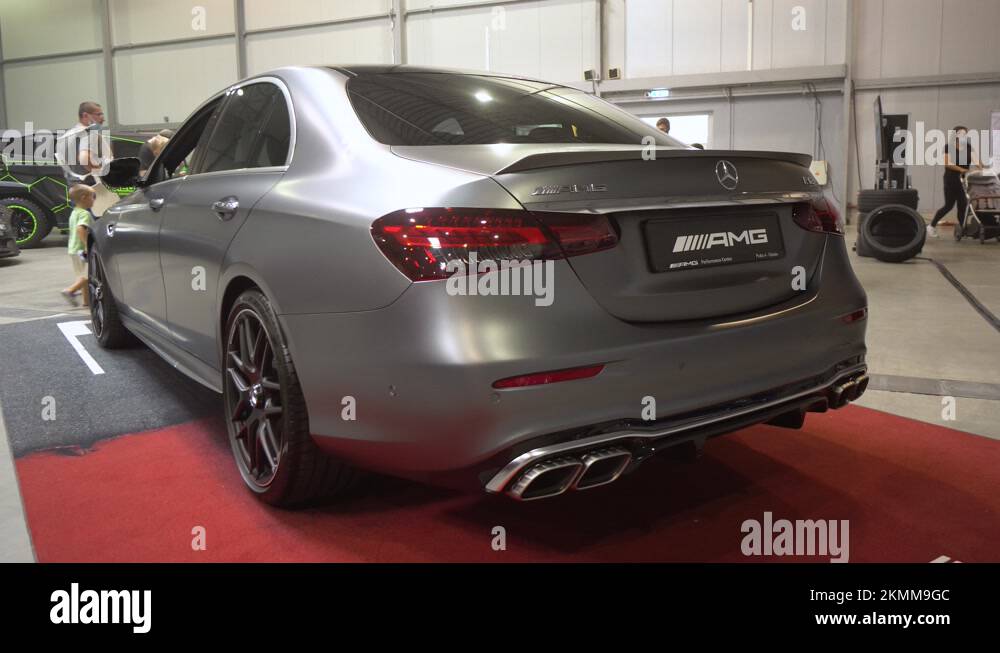 Rear view of a gray Mercedes Benz E63S AMG at a car exhibition Stock ...