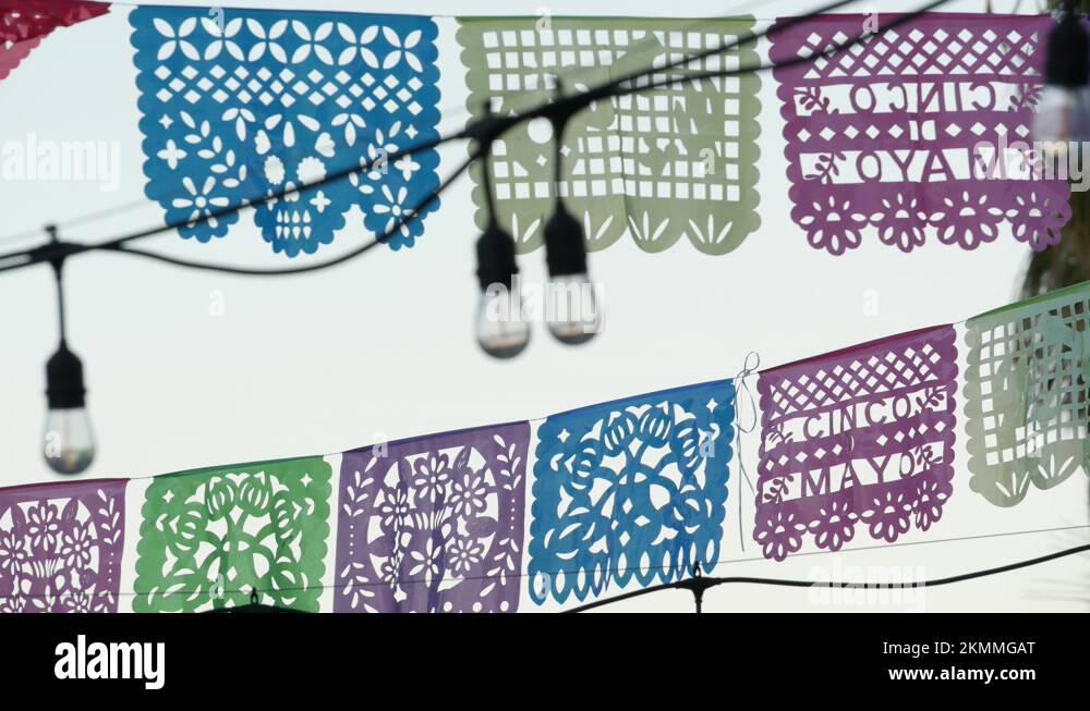 Mexican perforated papel picado banner, festival flags, paper tissue ...