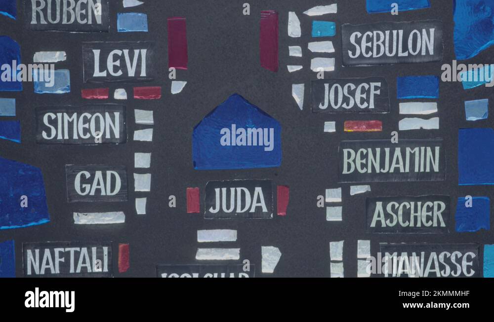 Stained glass window in a church, mosaic with the twelve tribes of ...