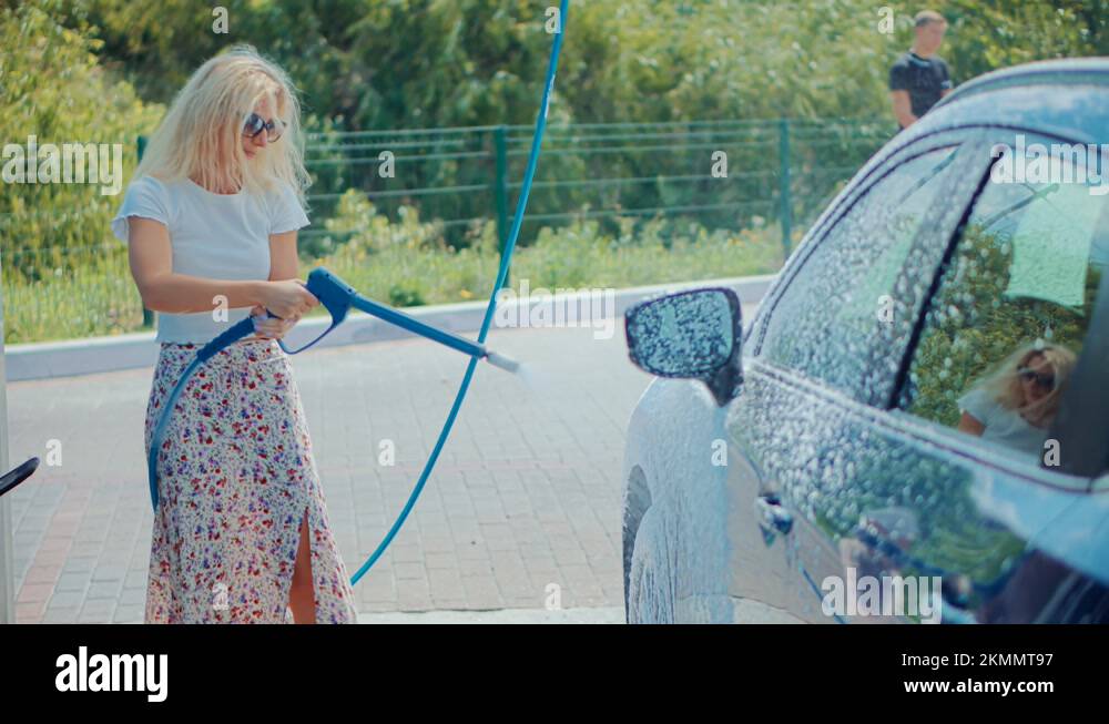 Dirty Car Cleaning.Washing Car Wash Self-Service.Active Foam Detailing ...