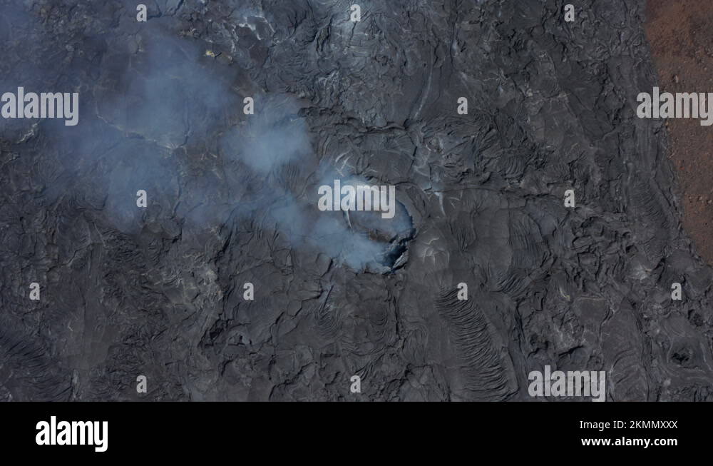 Aerial birds eye overhead top down view of Fagradalsfjall volcano ...