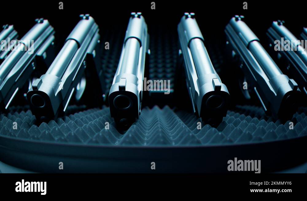 Seamless looping animation of pistols. Shiny guns. Munition depot. Gun ...