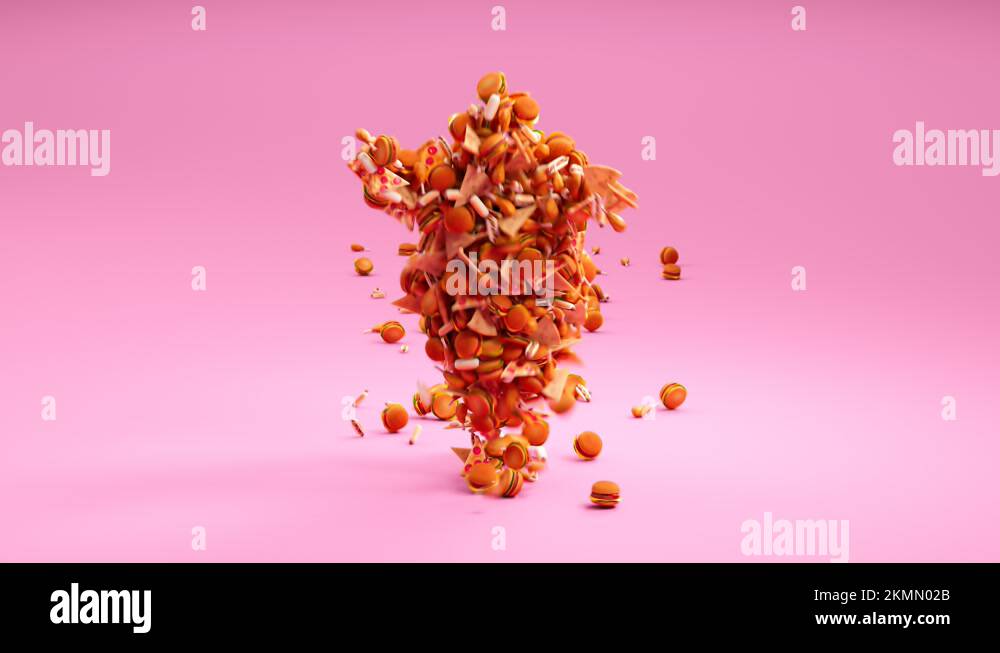 A creature made of fast-foods running and losing some parts of itself ...