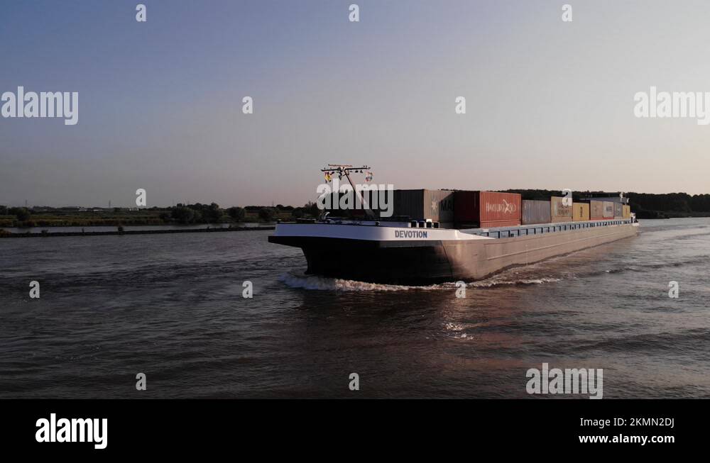 Low Aerial View Of Port And Bow Side Of Devotion Cargo Ship In ...