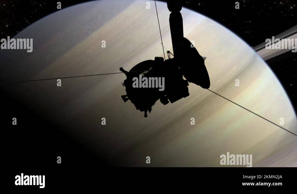 High quality 3D CGI animated render of the Cassini spacecraft in orbit ...